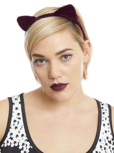 Black & Purple Velvet Cat Ear Headband Set | Hot Topic