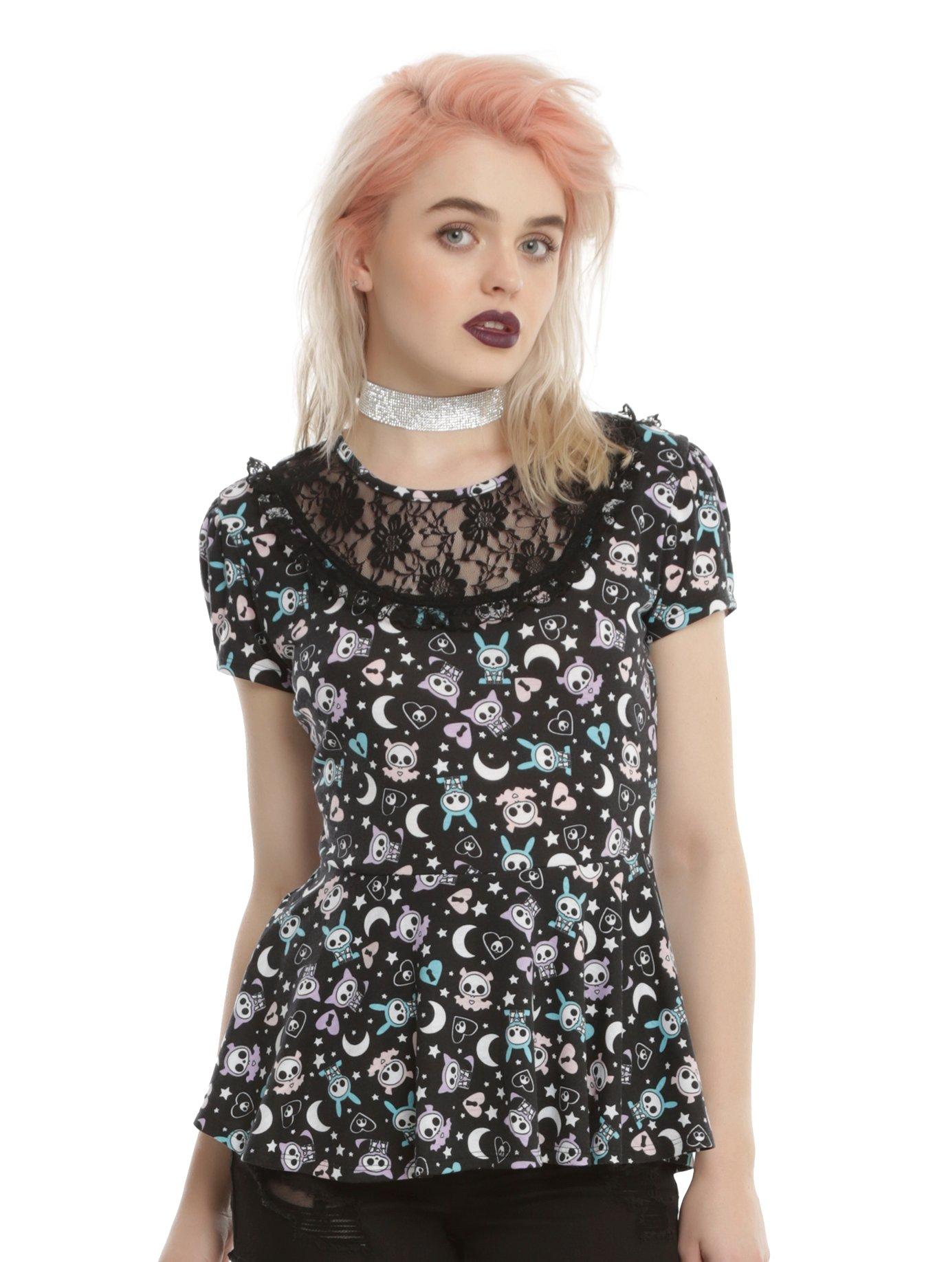 Skelanimals Black Lace Girls Peplum Top | Hot Topic