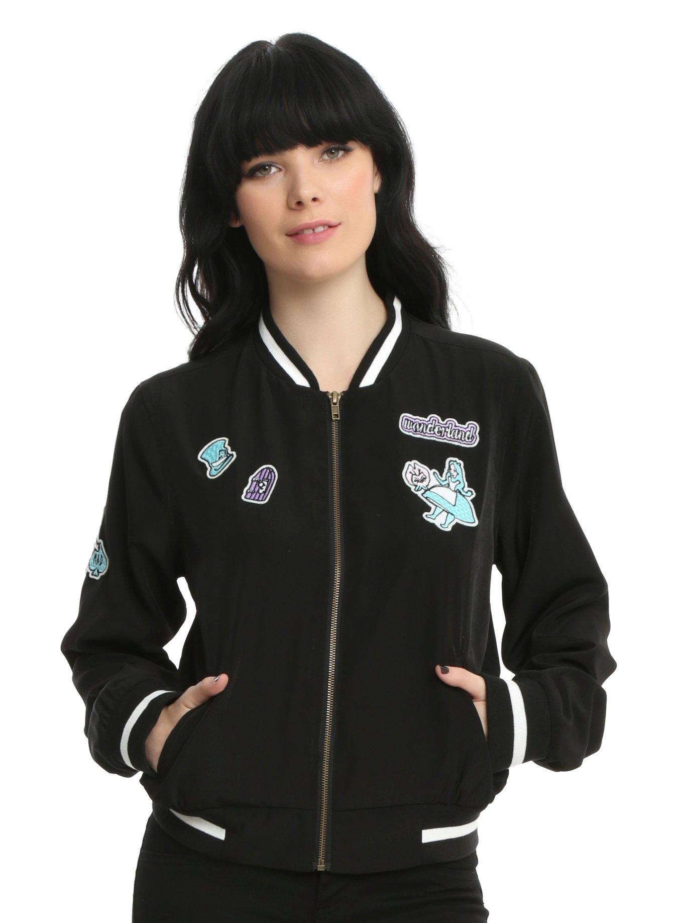Disney Alice In Wonderland Patched Girls Satin Souvenir Jacket | Hot Topic