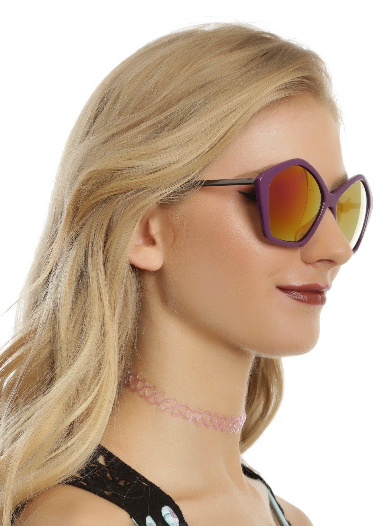 Purple Pentagon Yellow Mirror Lens Sunglasses | Hot Topic