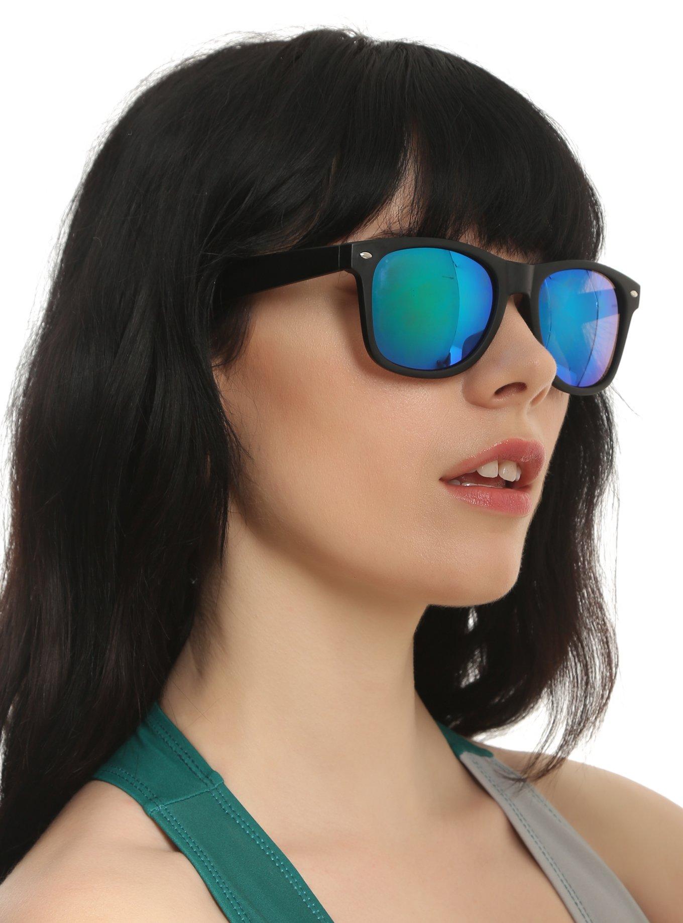 Matte Black Green Revo Retro Smooth Touch Sunglasses | Hot Topic