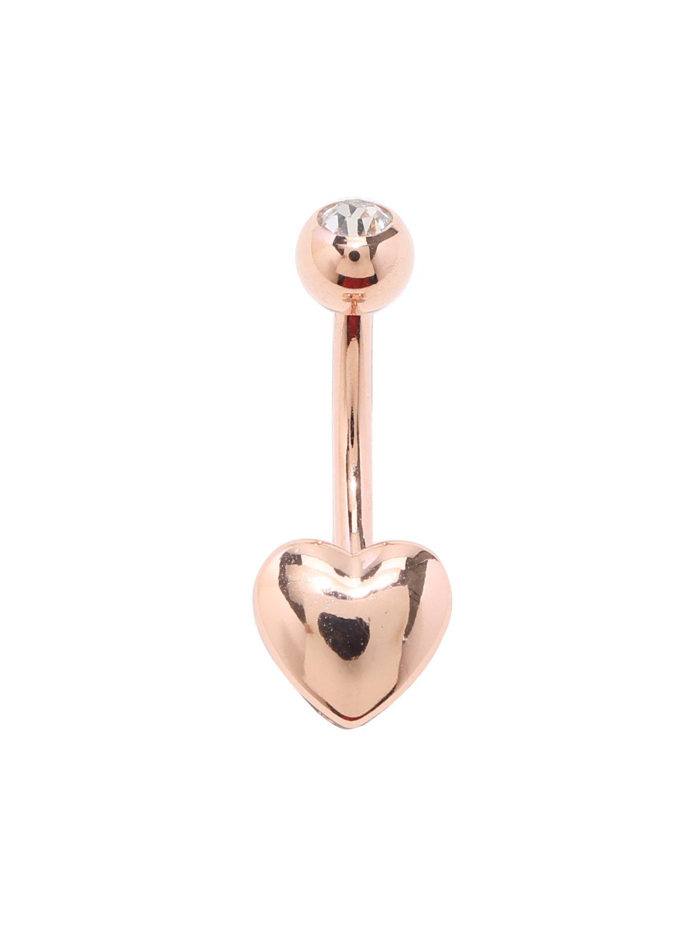 14G Steel Rose Gold Heart Navel Barbell | Hot Topic