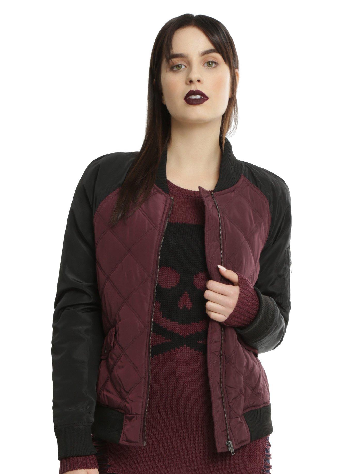 Burgundy & Black Quilted Girls Bomber Jacket | Hot Topic