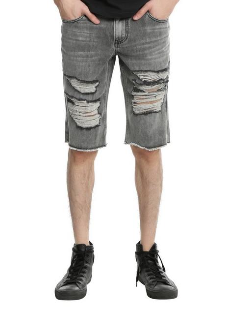 XXX Rude Grey Wash Deconstructed Skinny Denim Shorts | Hot Topic