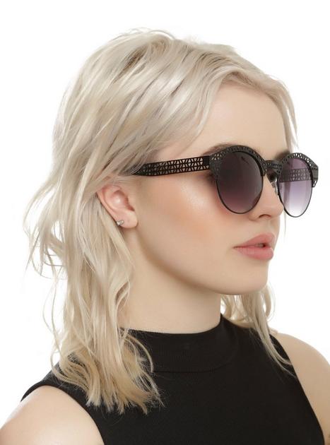 Black Cutout Metal Round Sunglasses Hot Topic