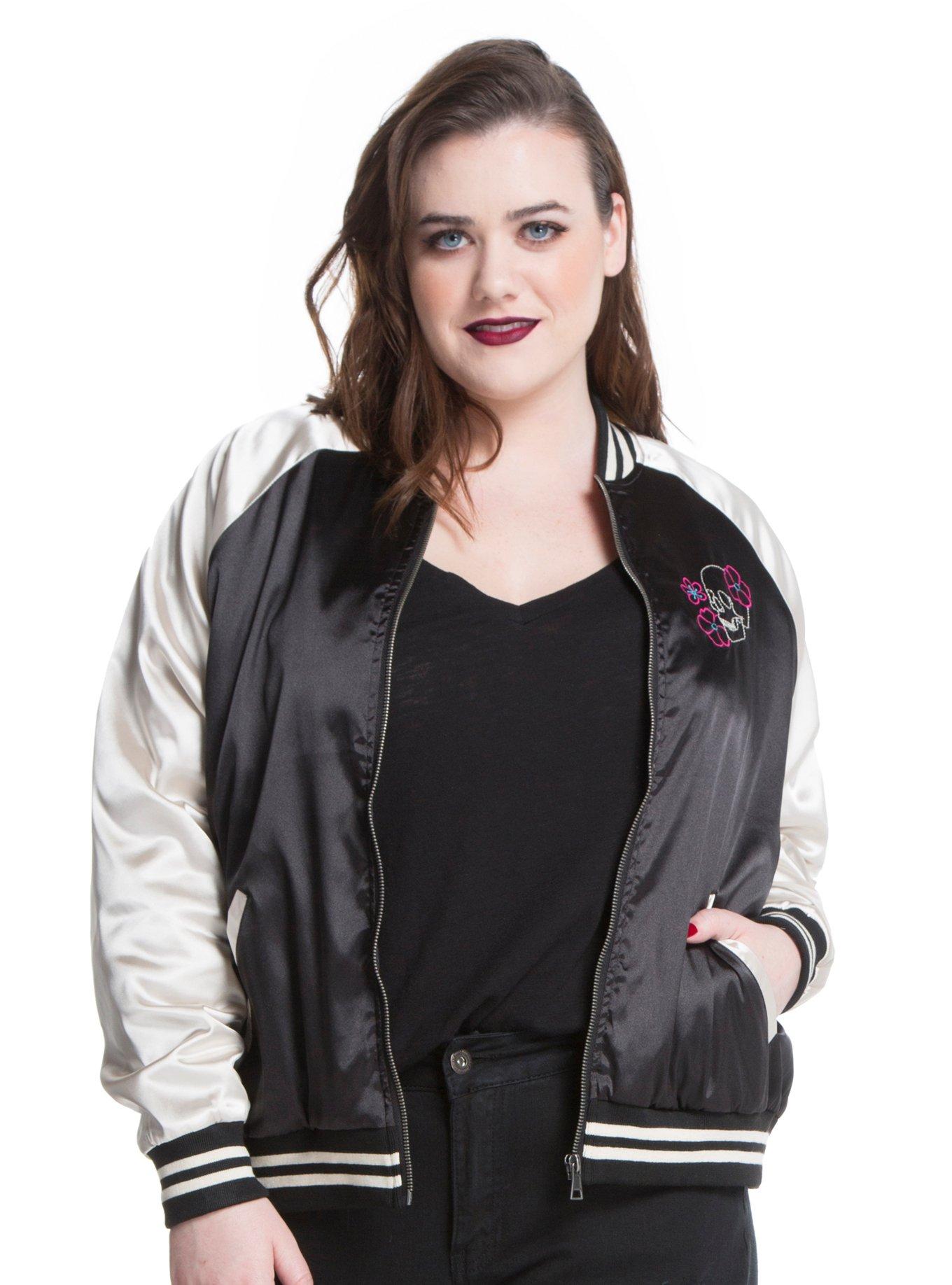 Black & Champagne Embroidered Koi Girls Satin Souvenir Jacket Plus Size ...