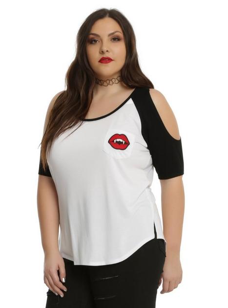Black & White Fangs Cold Shoulder Girls Short-Sleeved Raglan Plus Size ...