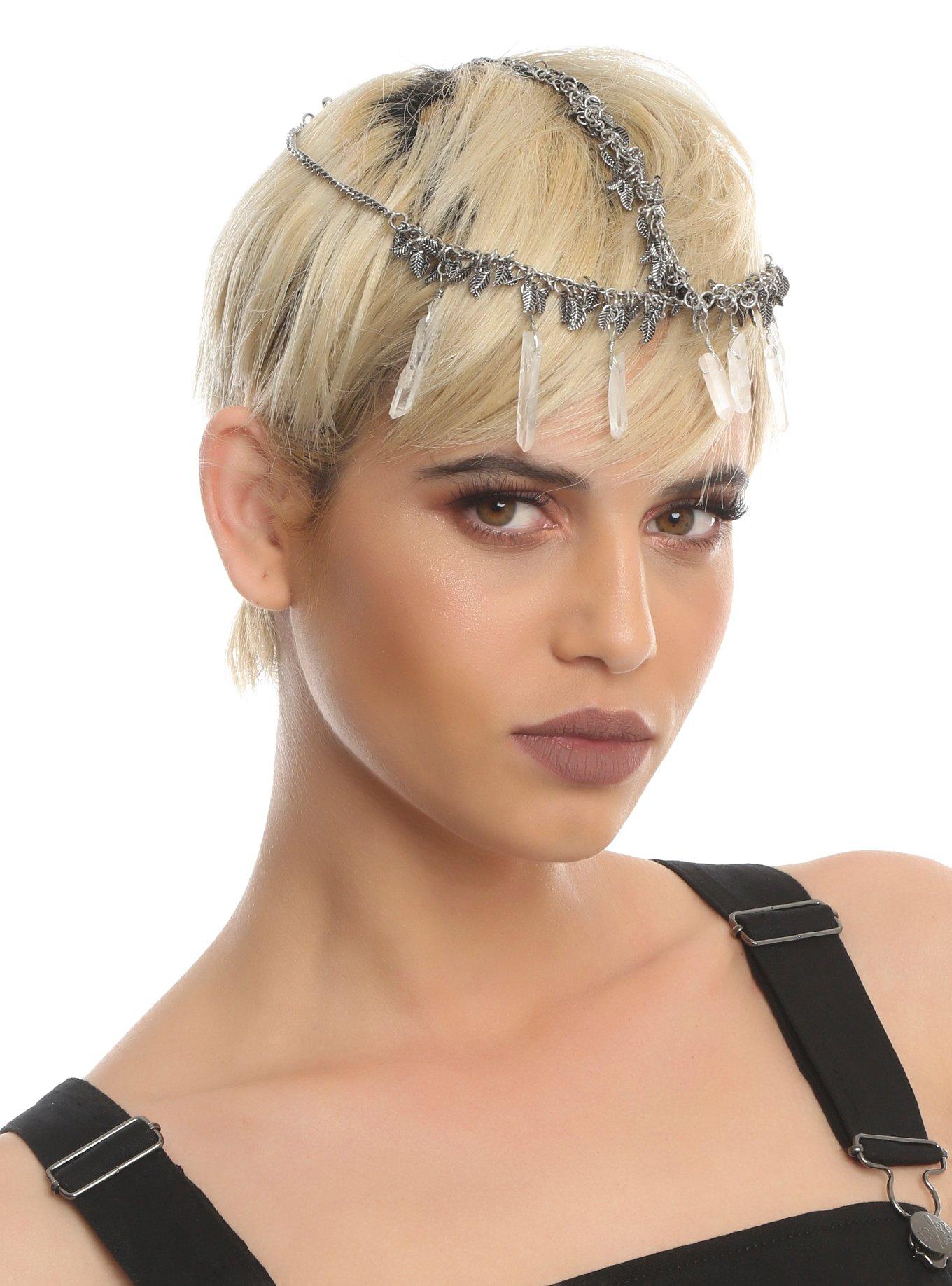 Clear Crystals Silver Leaf Head Chain | Hot Topic