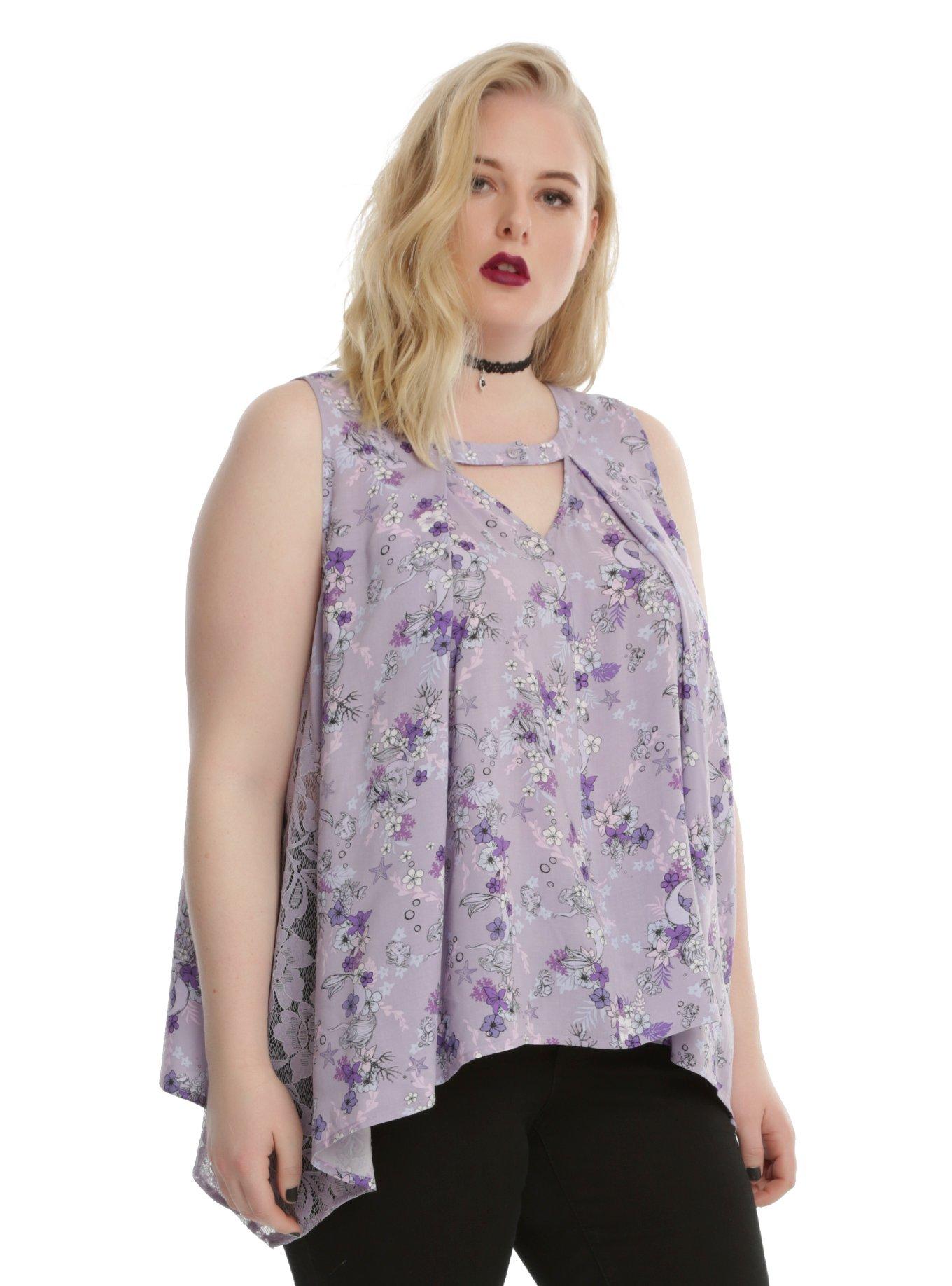 Disney The Little Mermaid Ariel Floral And Lace Girls Sharkbite Top Plus