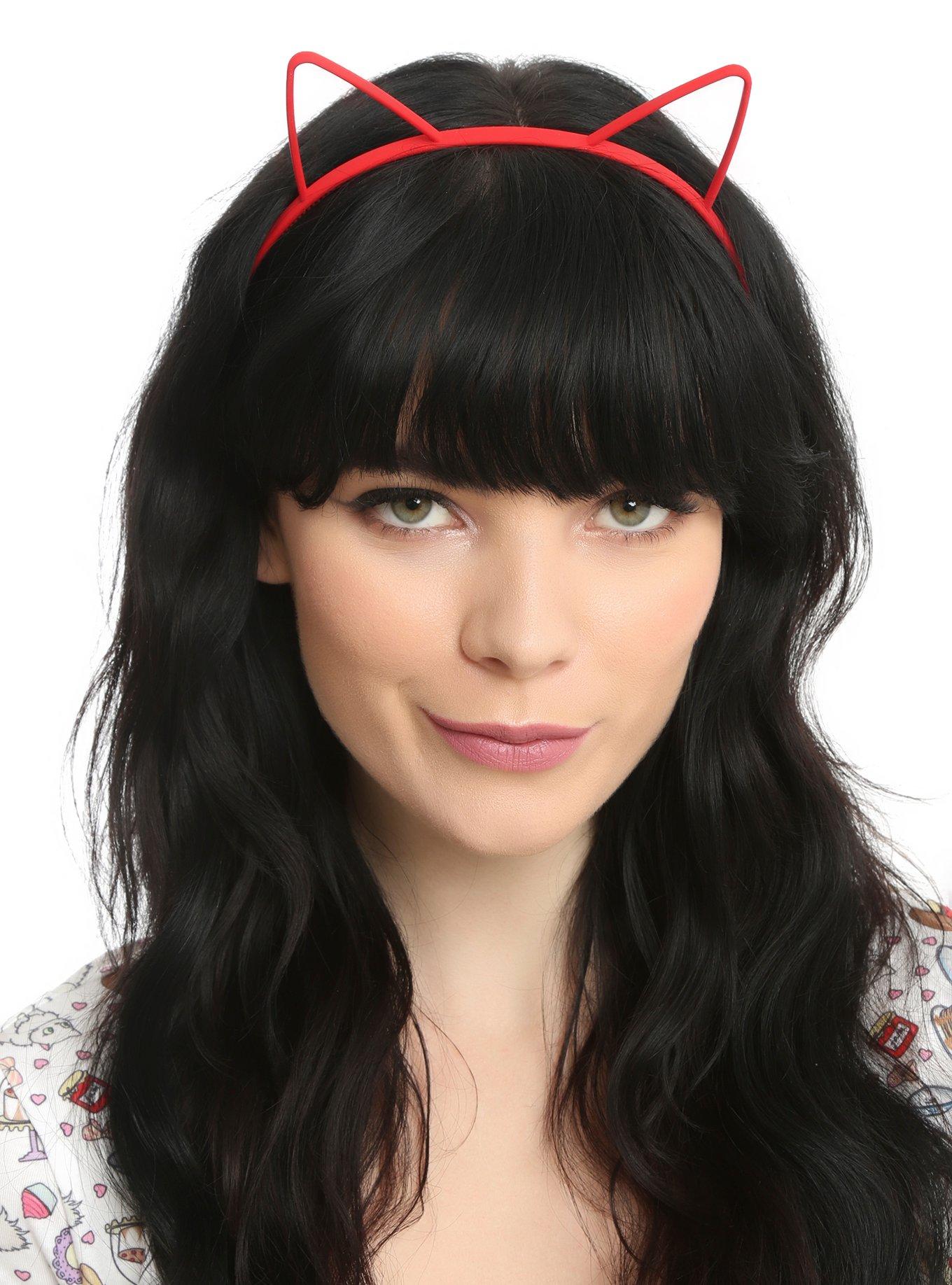 Red White & Black Plastic Cat Ear Headband Set | Hot Topic