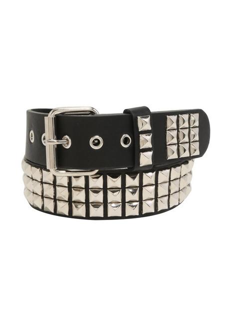 Black Leather 3 Row Pyramid Belt | Hot Topic