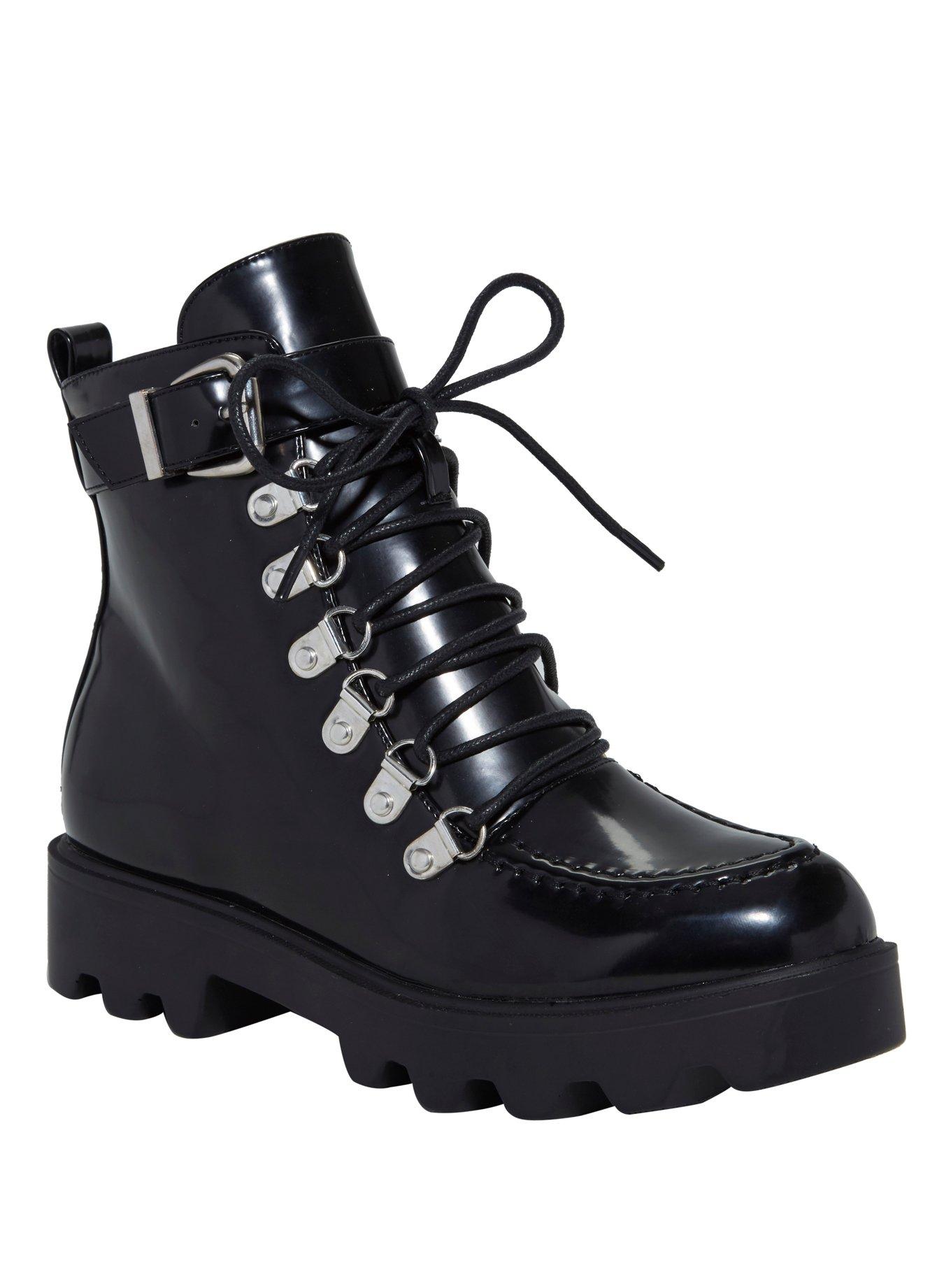Black Buckle Short Lace-Up Boots | Hot Topic