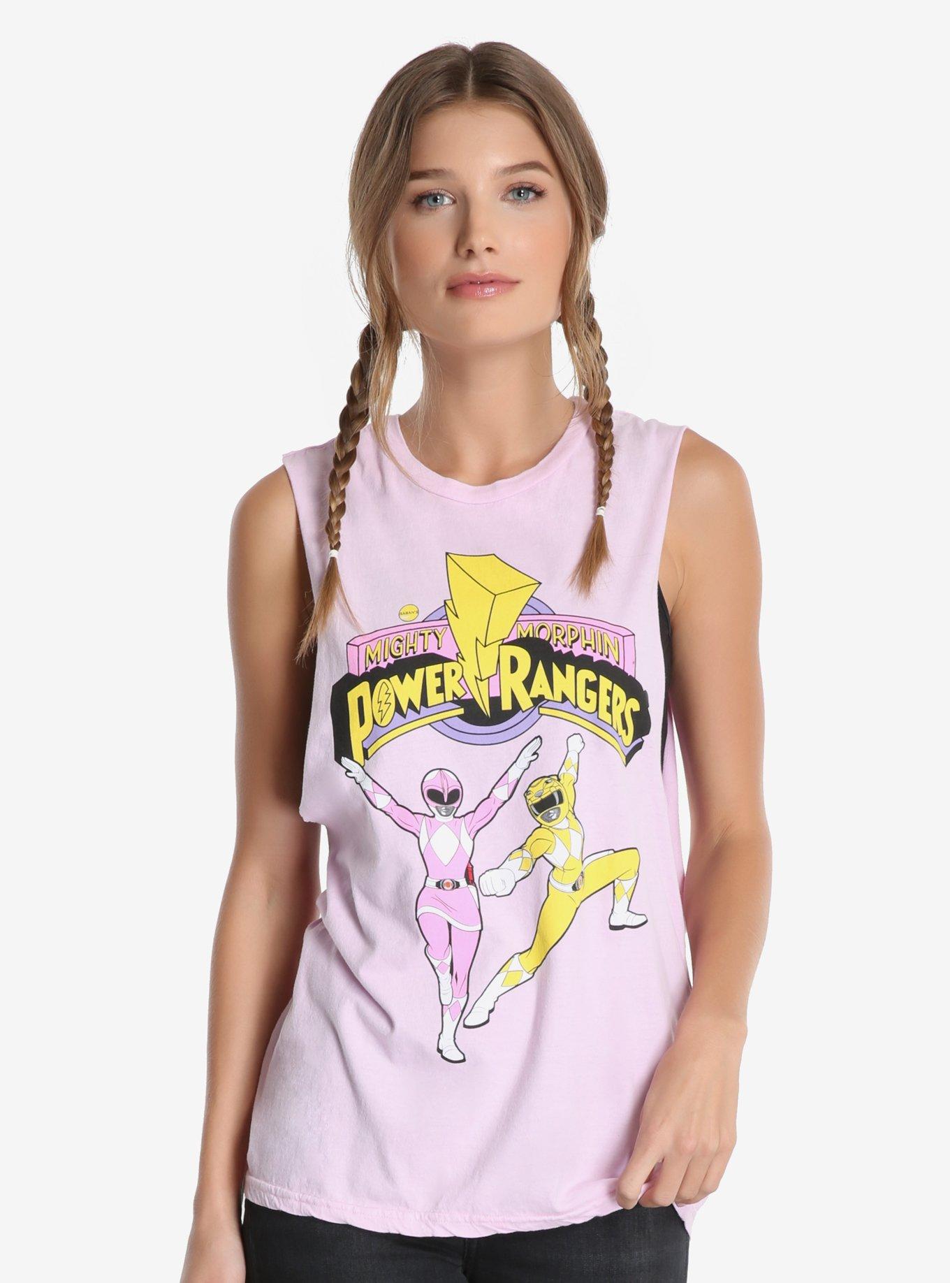 Mighty Morphin Power Rangers Pink & Yellow Womens Muscle Top | BoxLunch
