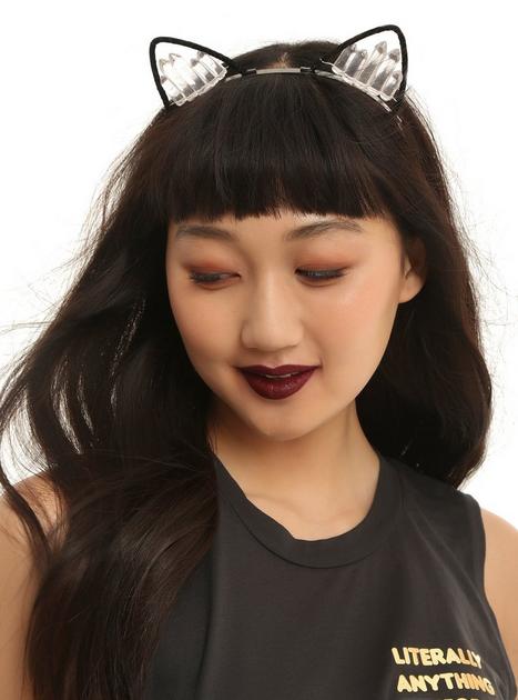 Blackheart Clear Crystal Cat Ear Headband | Hot Topic