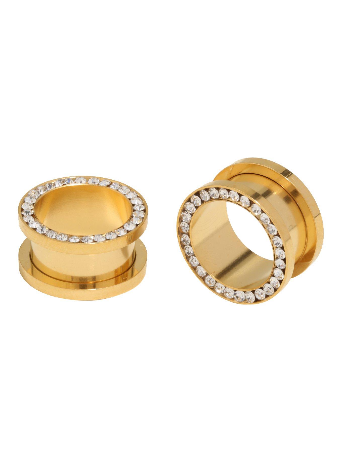 Steel Basic Gold Bling Spool Plug 2 Pack | Hot Topic