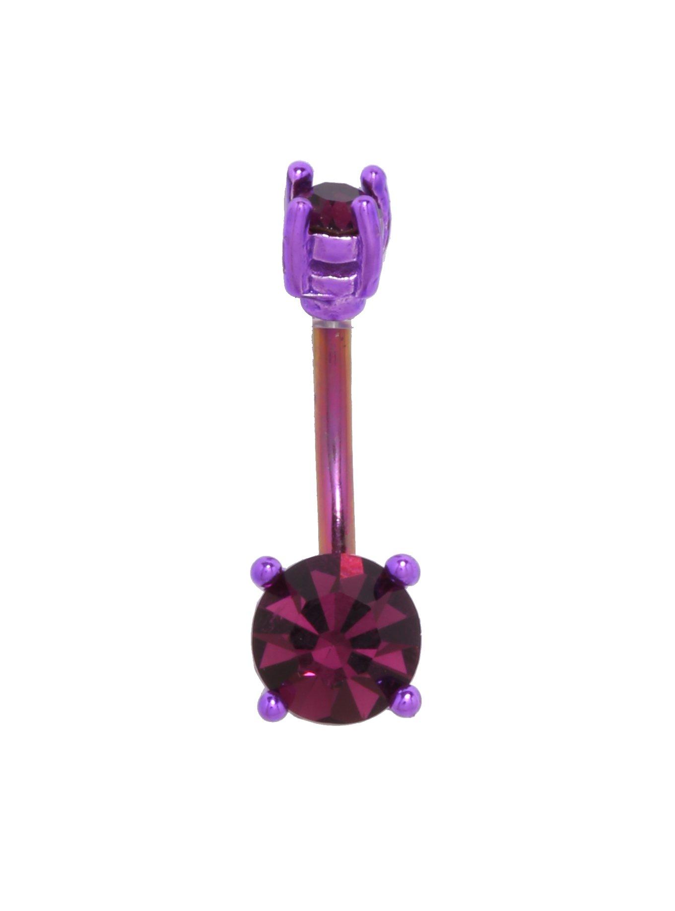 14G Steel Purple Metallic Purple CZ Navel Barbell | Hot Topic