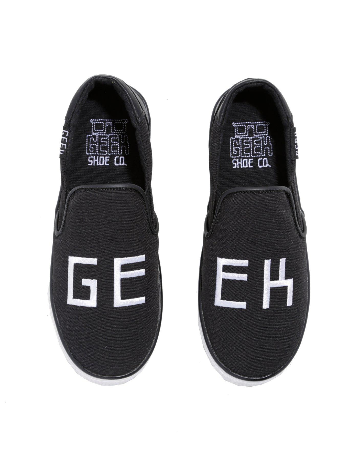 Geek Embroidered Black Slip-On Shoes | Hot Topic