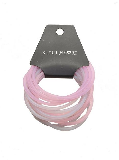 Blackheart Pink & White Rubber Bracelet Set | Hot Topic