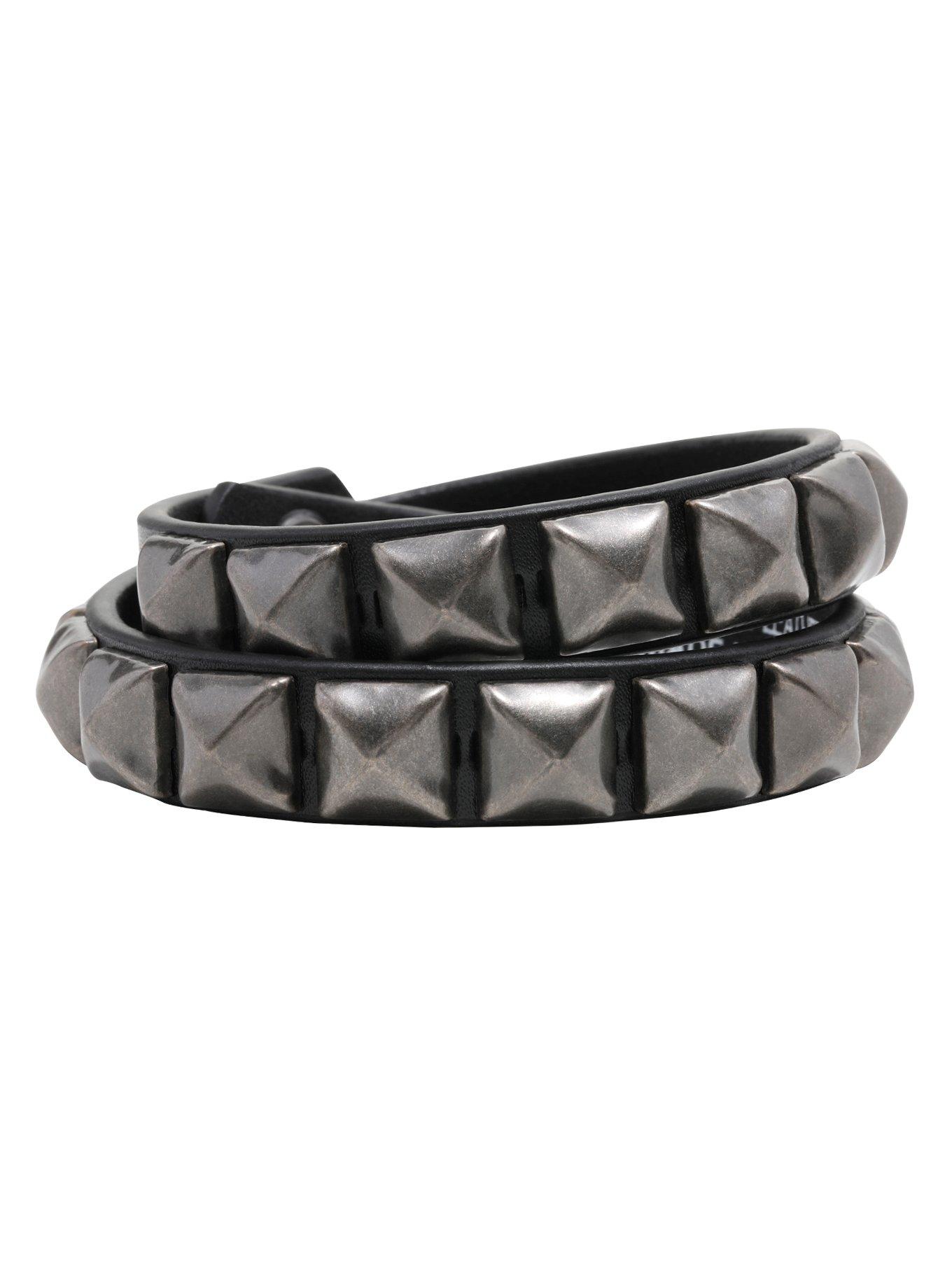 Black Single Row Pyramid Stud Cuff | Hot Topic