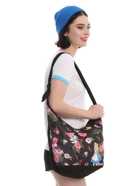 Alice In Wonderland Floral Tossed Crossbody Hobo Bag | Hot Topic