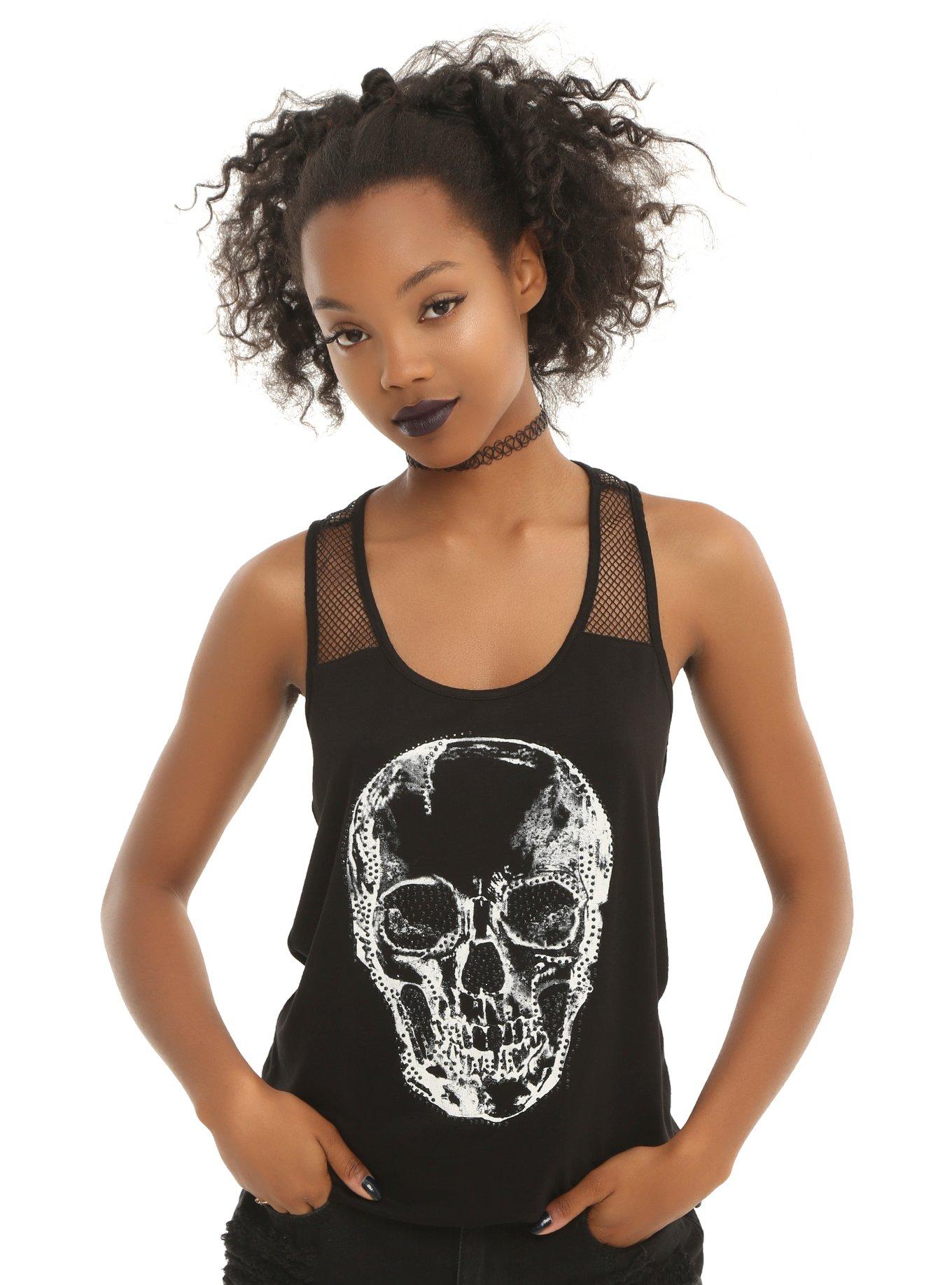 Rhinestone Skull Fishnet Back Girls Tank Top | Hot Topic