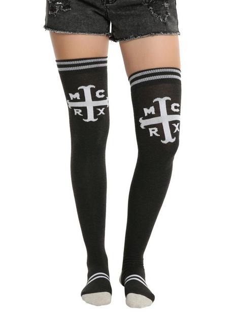 My Chemical Romance Over-The-Knee White Stripe Crew Socks | Hot Topic
