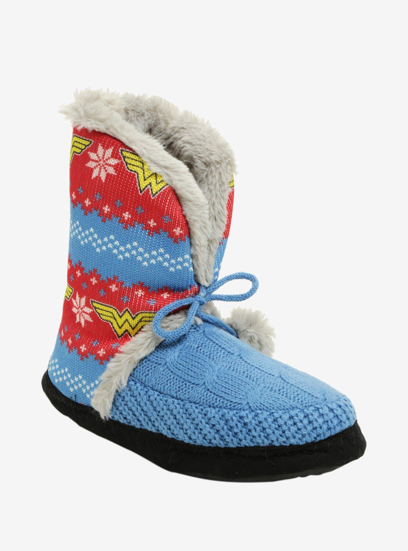 DC Comics Wonder Woman Fair Isle Pom Slipper Boots | Hot Topic