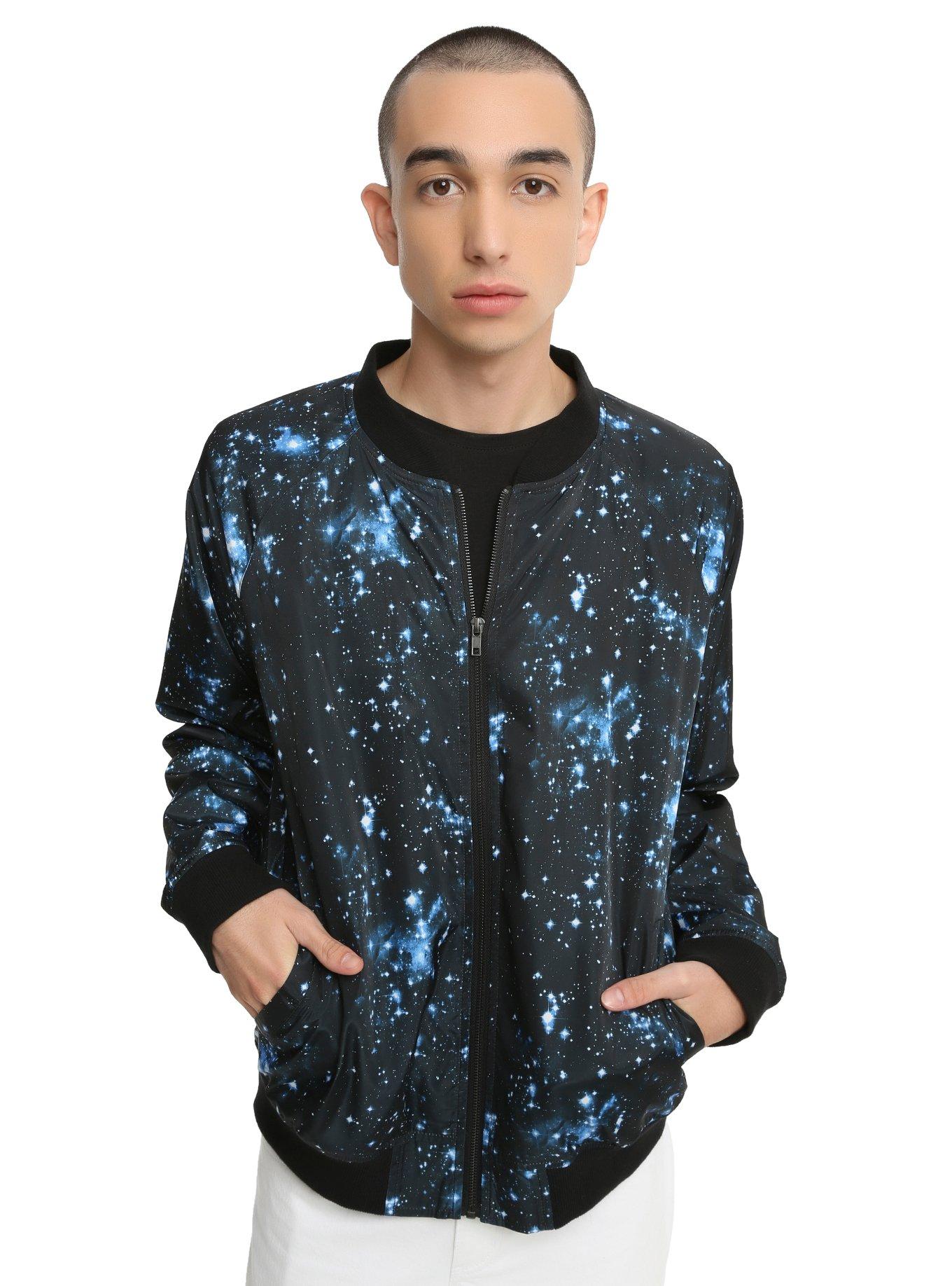 Blue Galaxy Print Bomber Jacket | Hot Topic