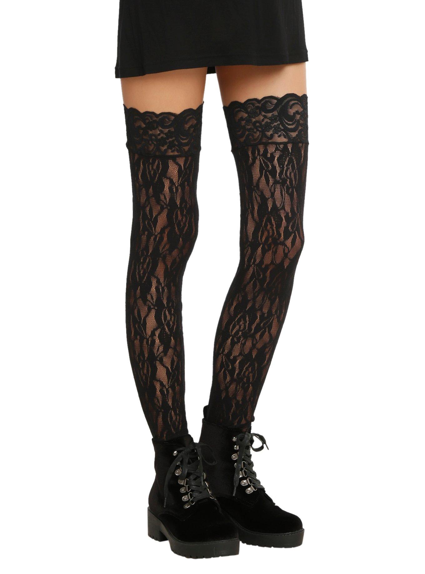 Black Lace On Lace Thigh Highs | Hot Topic