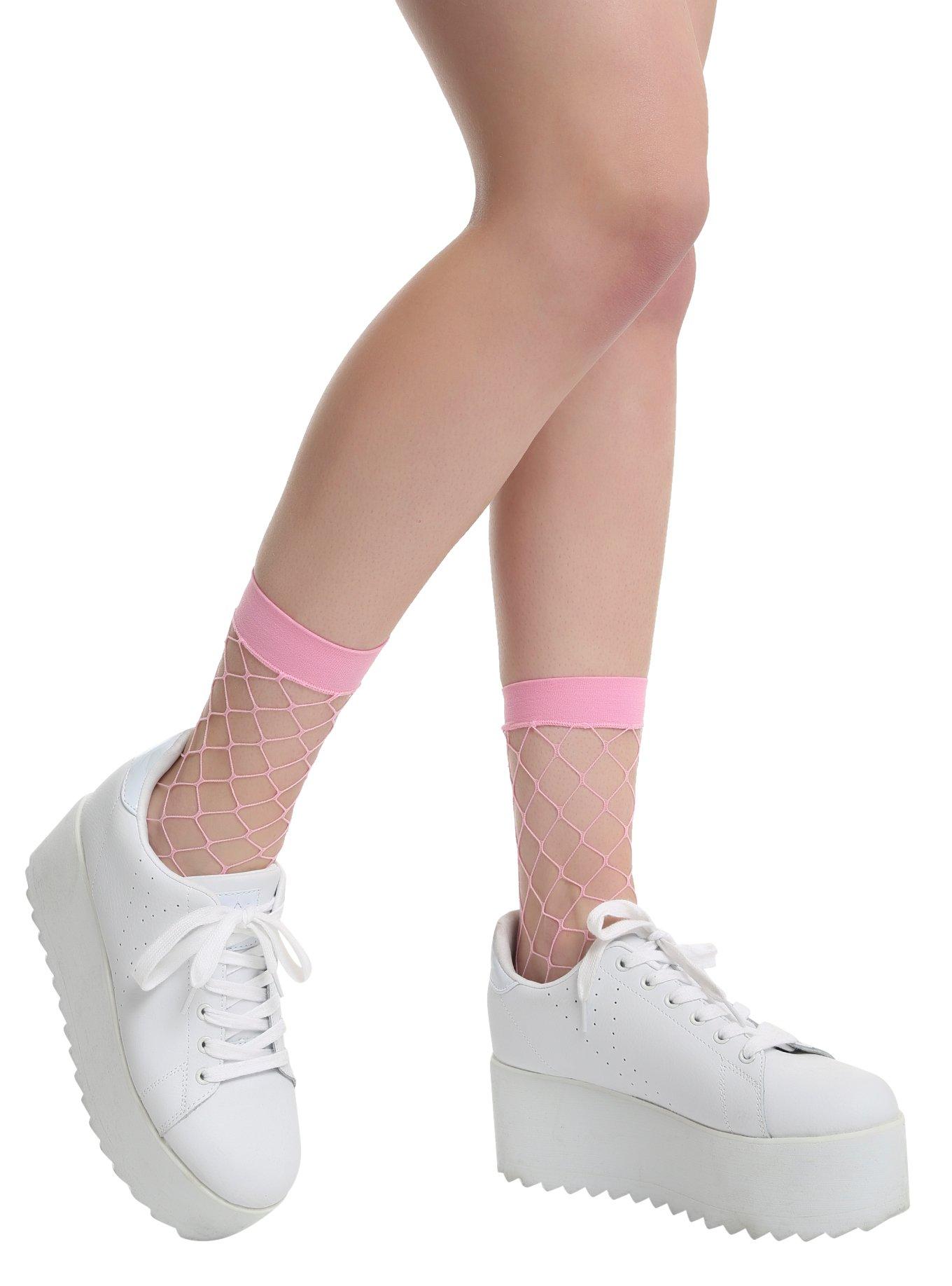 Blackheart Pink Banded Large Fishnet Ankle Socks | Hot Topic