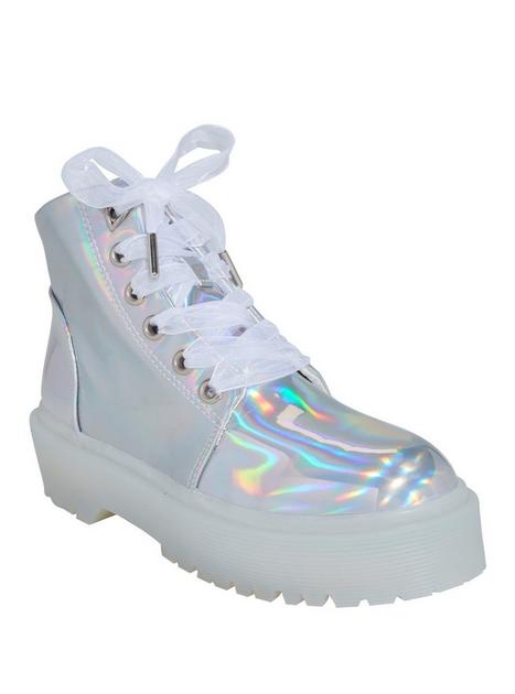 YRU Hologram Combat Booties | Hot Topic