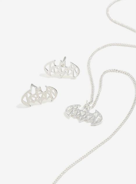 DC Comics Batman Silver Cutout Necklace And Earring Set | BoxLunch