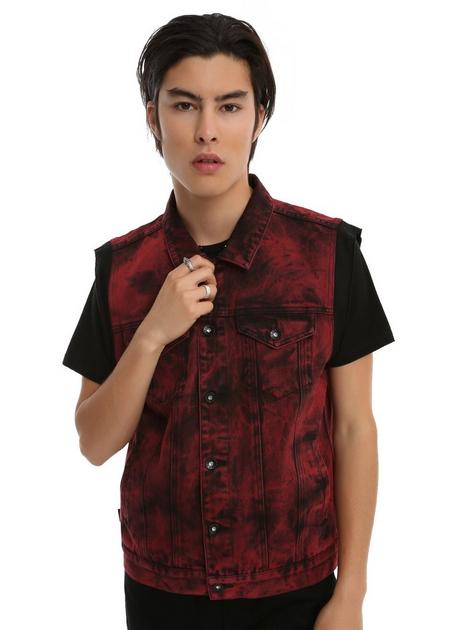 XXX RUDE Hooded Red Overdyed Vest | Hot Topic