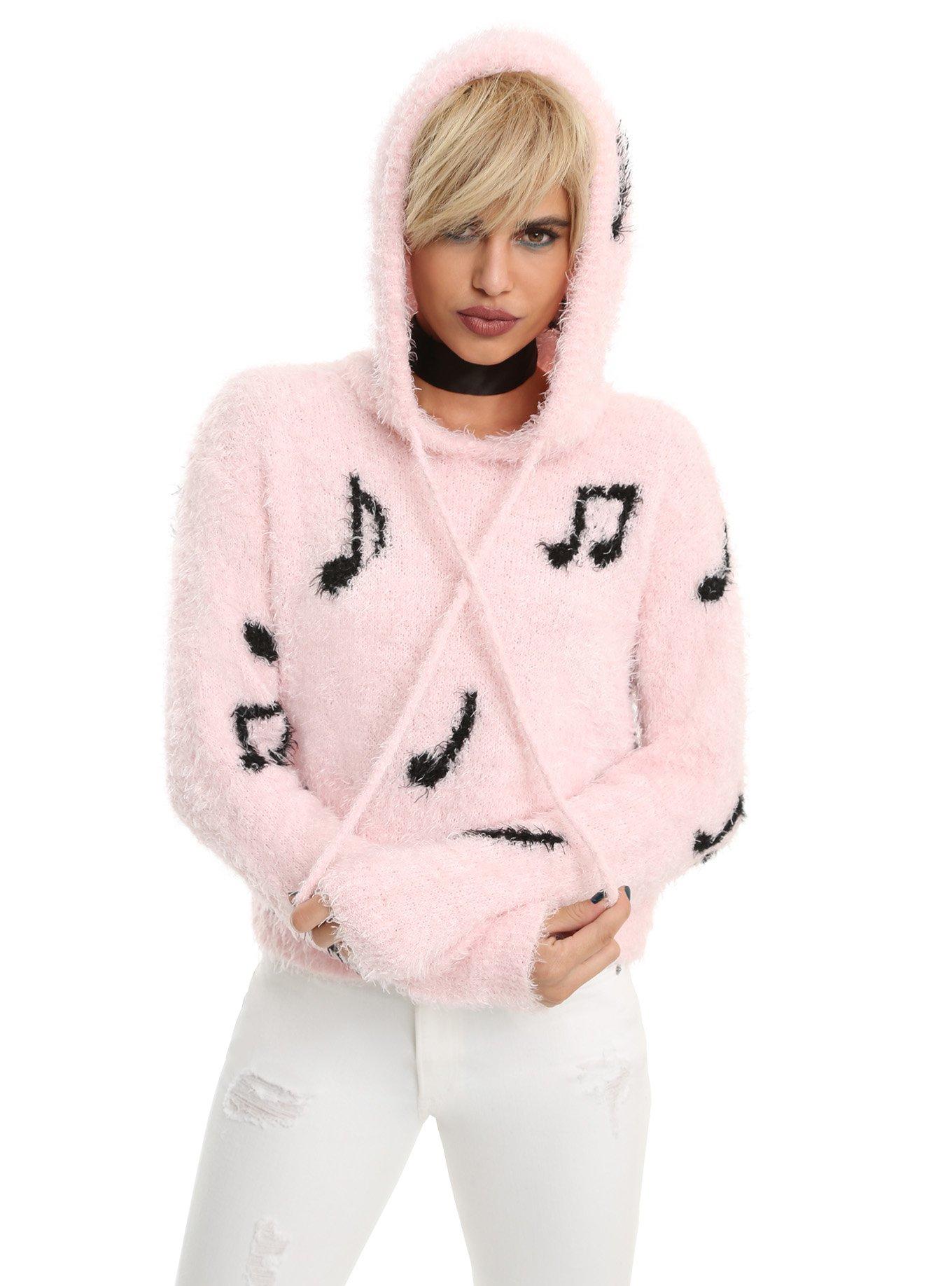 Pastel Pink Music Note Fuzzy Sweater | Hot Topic