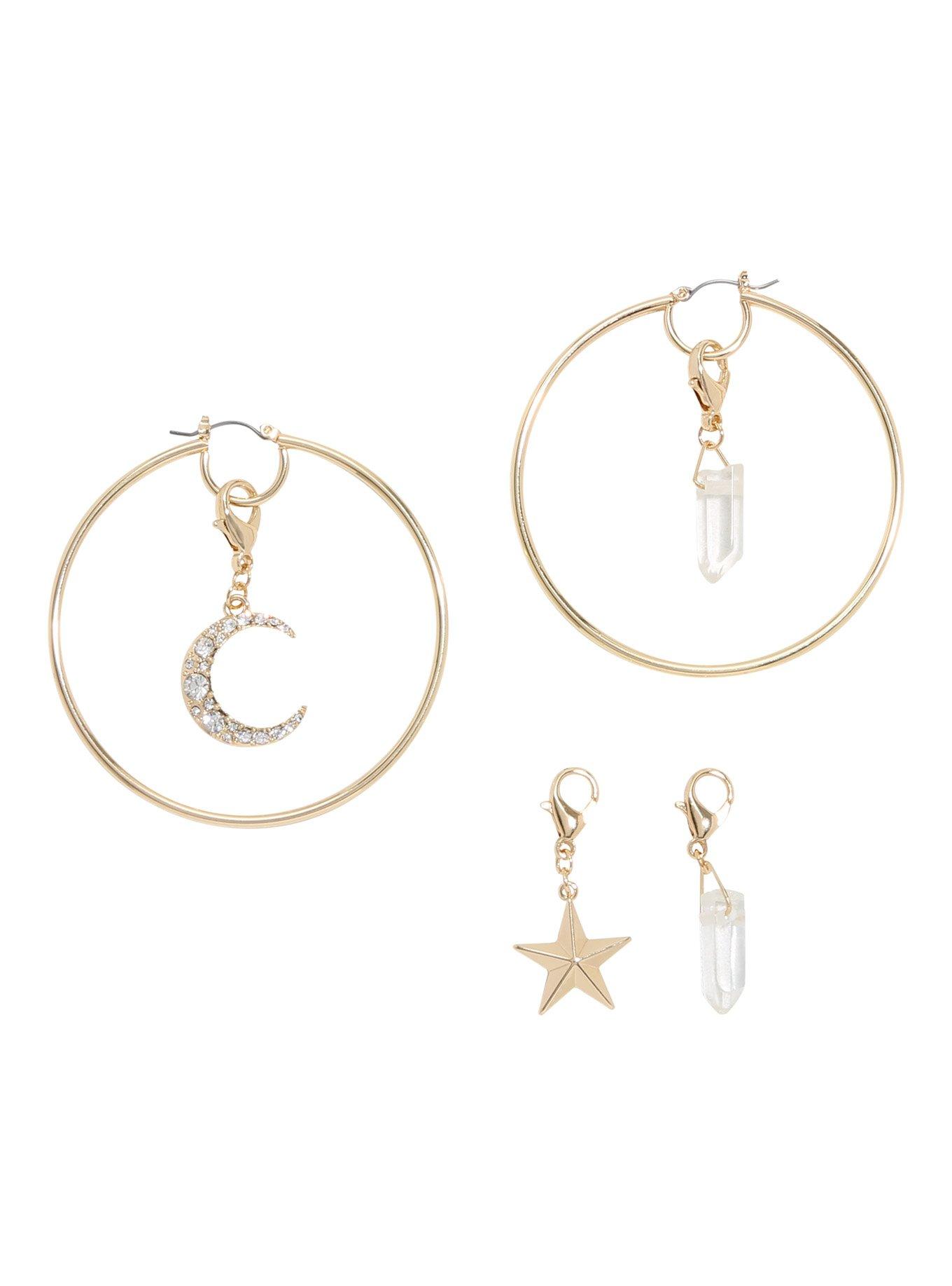 Gold Multi-Charm Celestial Hoops | Hot Topic