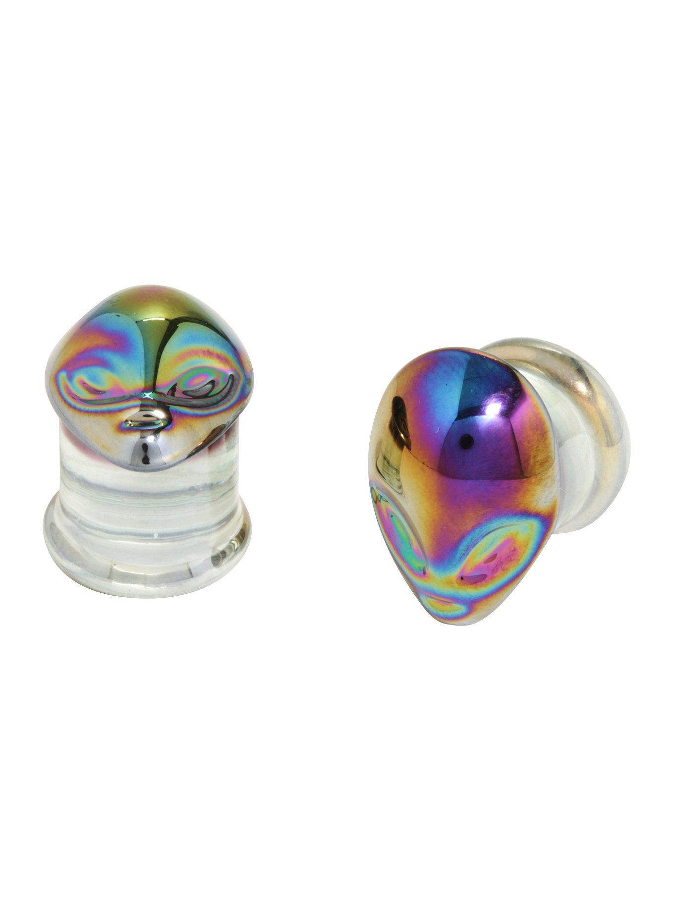 Iridescent Alien Head Glass Plug 2 Pack | Hot Topic