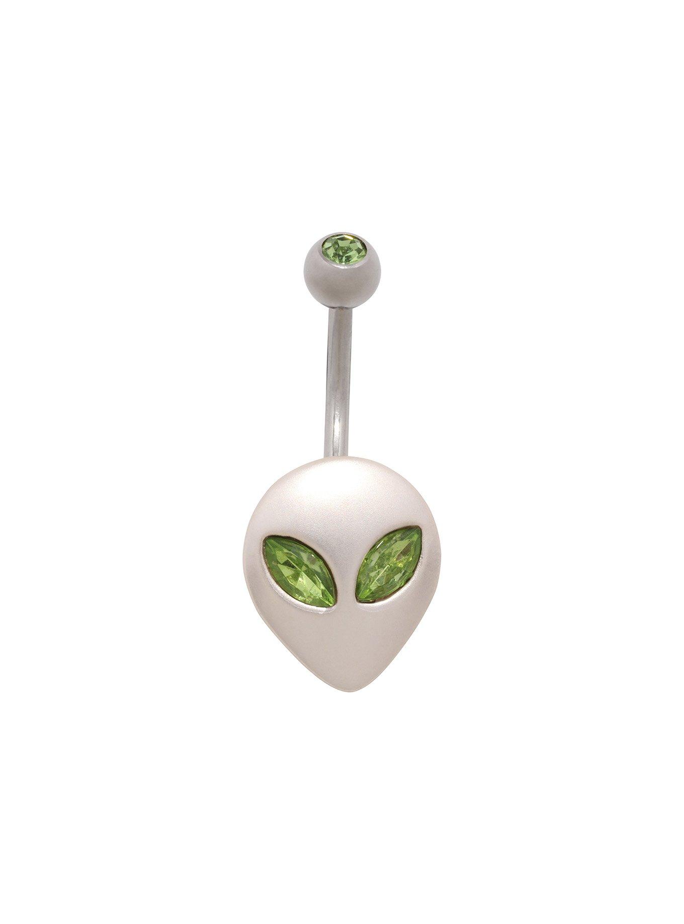14G Surgical Steel Alien Head Curved Navel Barbell | Hot Topic