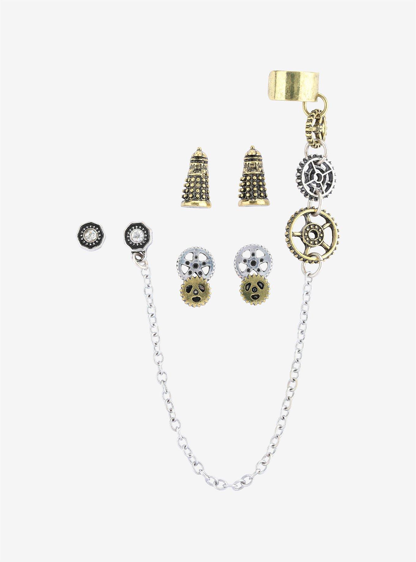 Doctor Who Gear Cuff & Daleks Earrings 6 Pair Set | Hot Topic