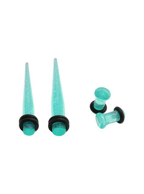 Acrylic Teal Glitter Taper & Plug 4 Pack | Hot Topic