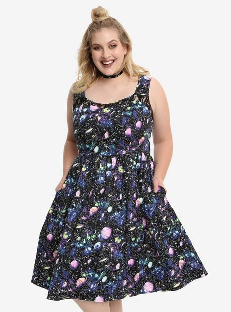 Planet Print Fit & Flare Dress Plus Size | Hot Topic