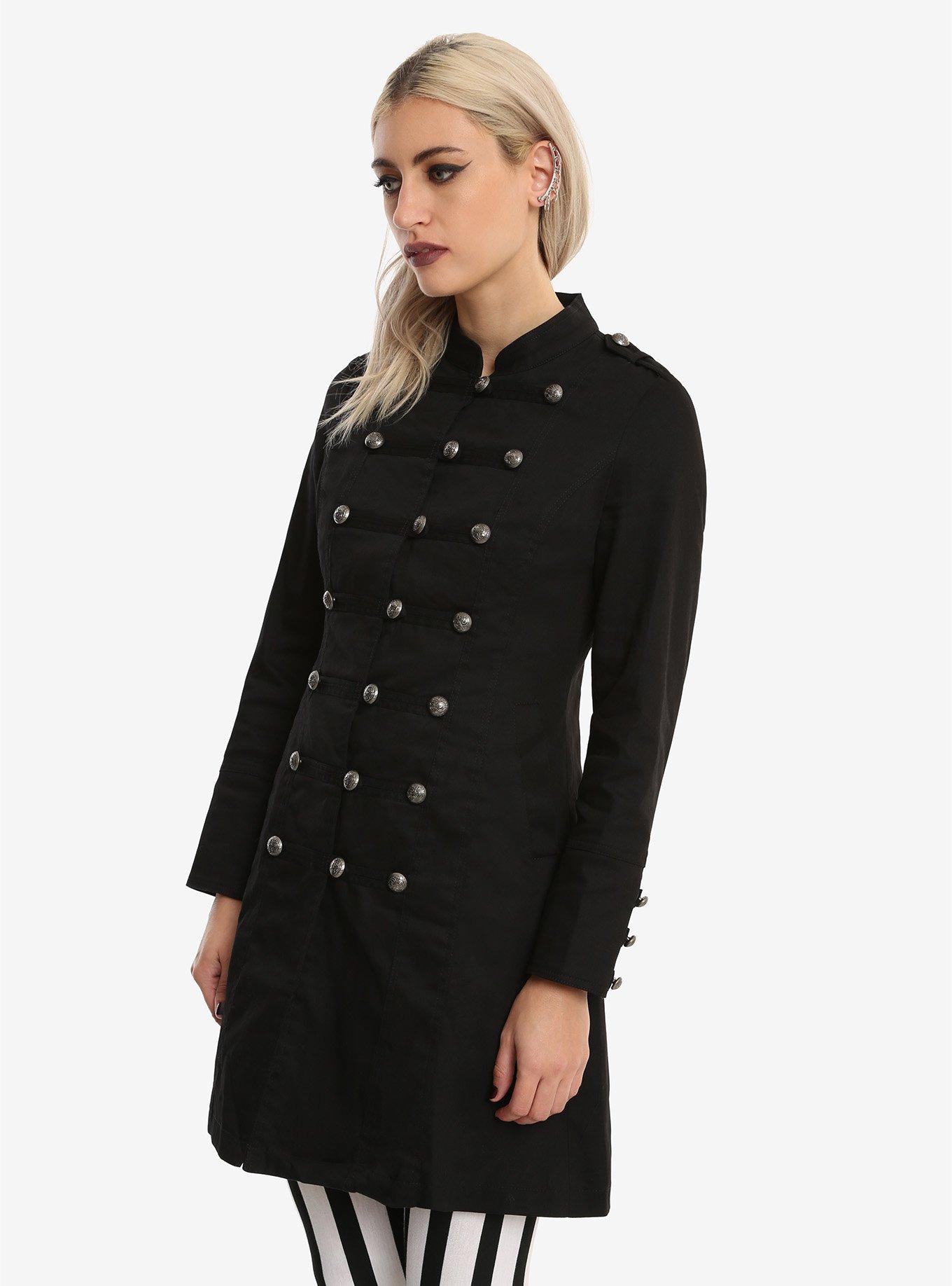 Black Button-Front Military Girls A-Line Jacket | Hot Topic