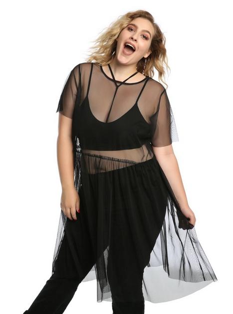 Black Long Mesh Dress Plus Size | Hot Topic