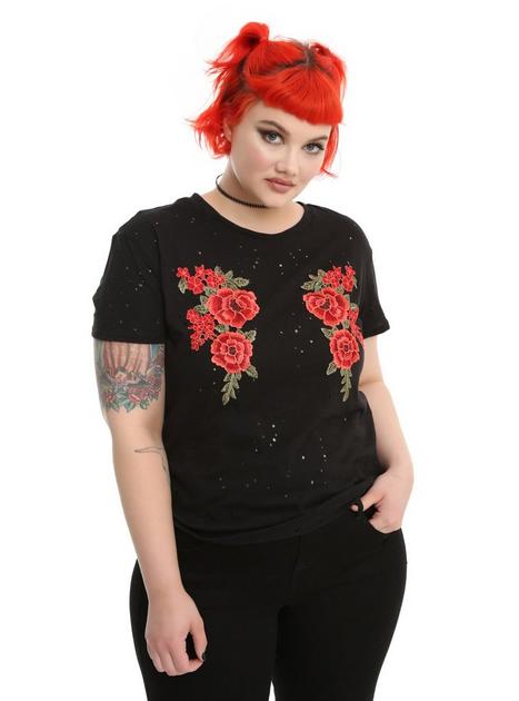 Black Embroidered Rose Girls Top Plus Size | Hot Topic