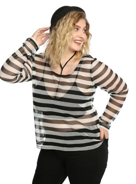 Tripp Black & White Stripe Fishnet Girls Top Plus Size | Hot Topic