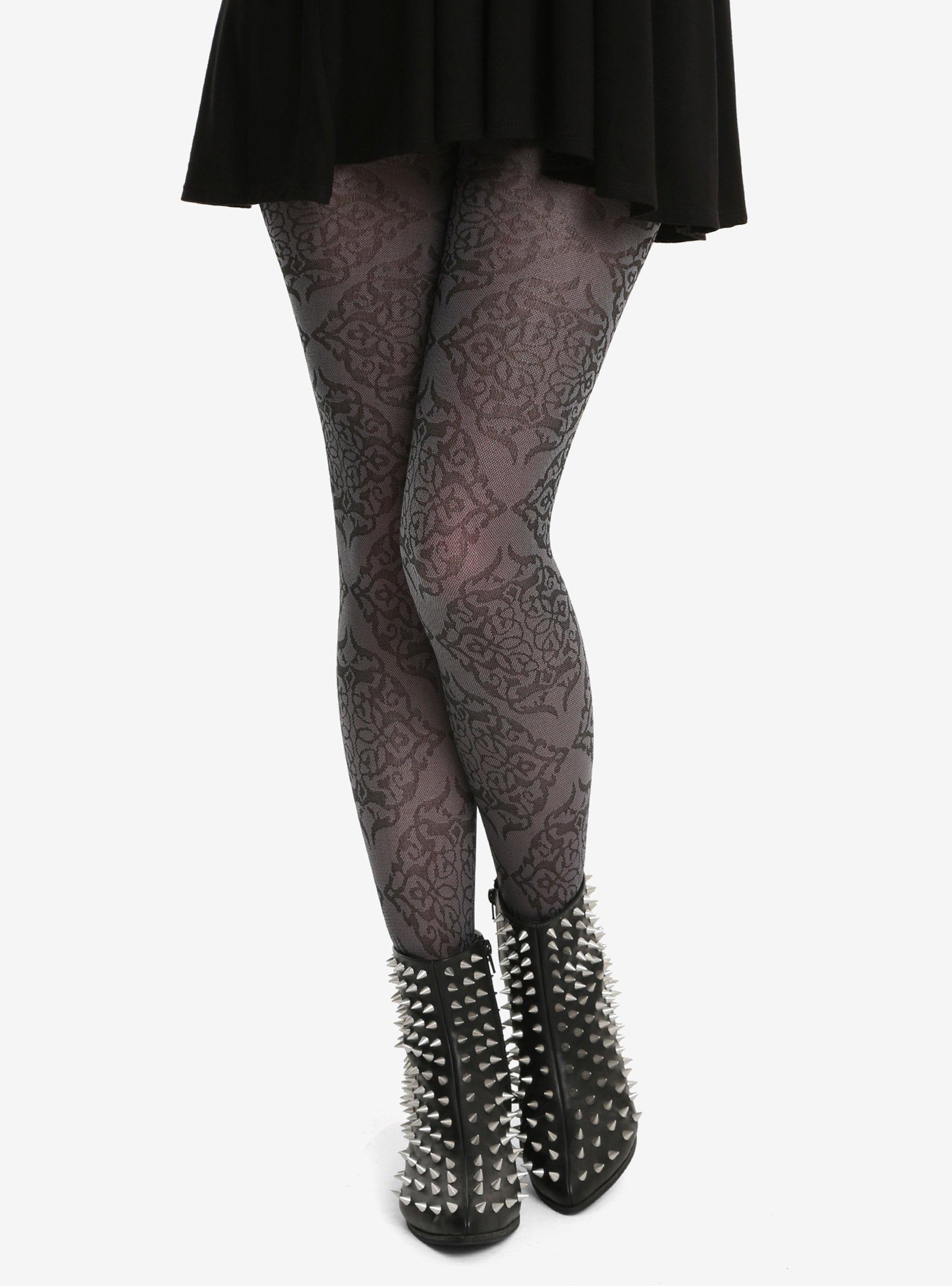 Blackheart Black And Grey Damask Tights Hot Topic