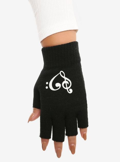 Black Music Clef Fingerless Gloves | Hot Topic