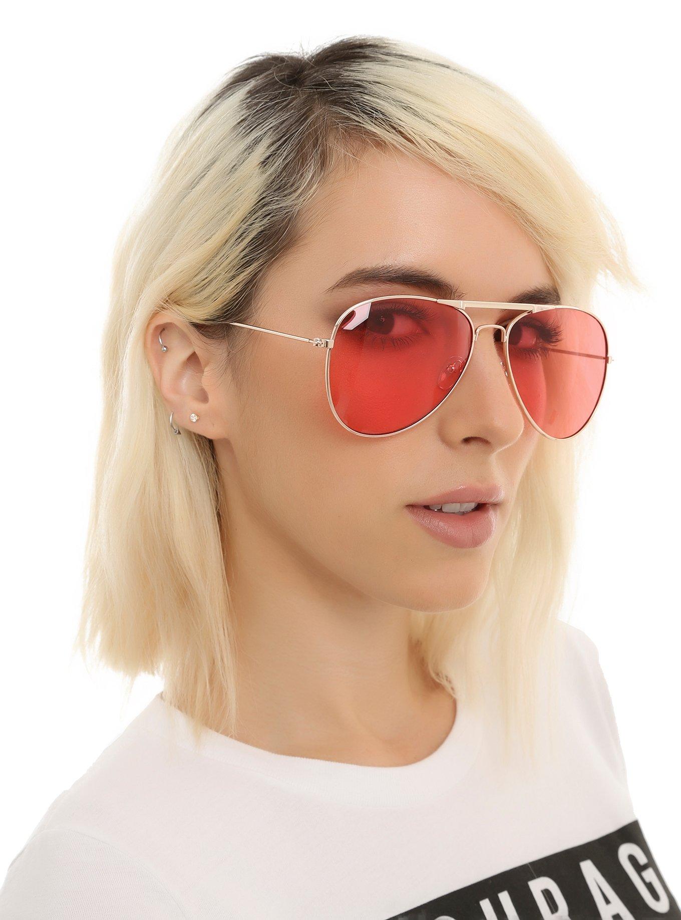 Pink Lens Aviator Sunglasses Hot Topic