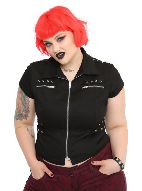 Black Grommet & Zipper Girls Zipper Top Plus Size | Hot Topic