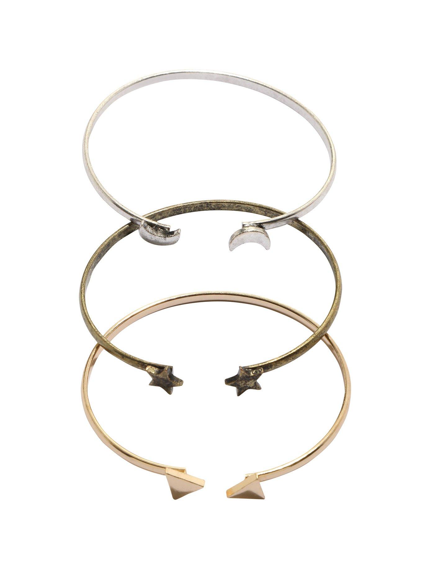 Blackheart Mixed Metal Star Moon Triangle Cuff Set | Hot Topic