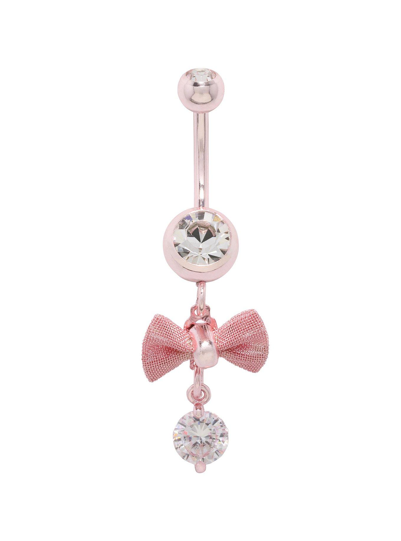 14G Steel Pink Mesh Mini Bow Curved Navel Barbell | Hot Topic